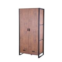 China Rustic Brown Industrial Wooden Modern Wardrobe Cabinet Closet 2 Doors for sale