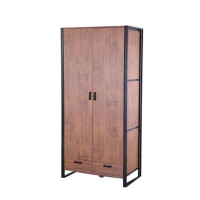 China Rustic Brown Industrial Wooden Modern Wardrobe Cabinet Closet 2 Doors for sale