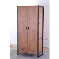 China Rustic Brown Industrial Wooden Modern Wardrobe Cabinet Closet 2 Doors for sale