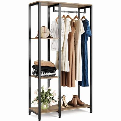 China Rustic Metal Wood clothes storage racks Wardrobe Hall Tree For Bedroom Apartment for sale