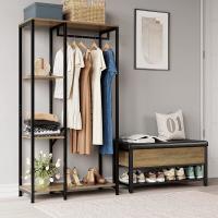 China Rustic Metal Wood clothes storage racks Wardrobe Hall Tree For Bedroom Apartment for sale