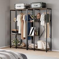 China Rustic Metal Wood clothes storage racks Wardrobe Hall Tree For Bedroom Apartment for sale