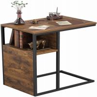 China C Shaped Reversible Metal Frame Fir Timber Bedside Table Nightstand With Shelf for sale