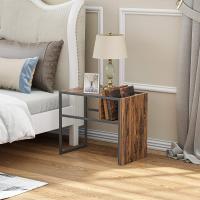 China C Shaped Reversible Metal Frame Fir Timber Bedside Table Nightstand With Shelf for sale