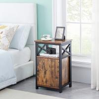 China Metal Frame Industrial Bedside Cabinet MDF Brown Wood Nightstand for sale