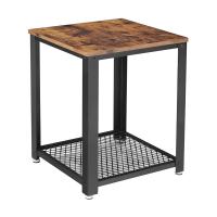 China Oem Small Brown Industrial Style Nightstand Wood And Metal for sale