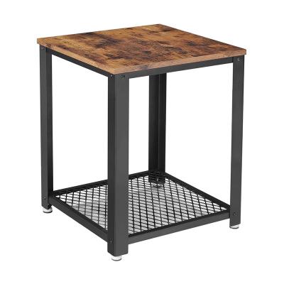 China Oem Small Brown Industrial Style Nightstand Wood And Metal for sale