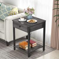 China Customized Metal Frame Farmhouse Style Nightstands Gray Wood for sale
