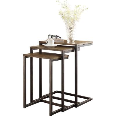 China Industrial Wood Metal Nesting Bedside Tables C Shaped for sale