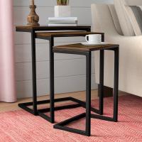 China Industrial Wood Metal Nesting Bedside Tables C Shaped for sale