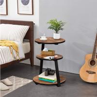 China Wooden 3 Tier Brown C Shaped Nesting Tables Bedroom End for sale
