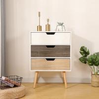 China Colorful Particle Board Assembled Timber Bedside Table 3 Drawers for Bedroom for sale