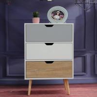 China Colorful Particle Board Assembled Timber Bedside Table 3 Drawers for Bedroom for sale