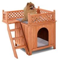 China Puppy Dog Wooden Pet House Shelter With Stairs Balcony Indoor Outdoor for sale
