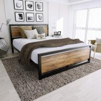 China Roydom Wooden Metal Furniture Full Size Iron Bed Frame With Wood Headboard for sale