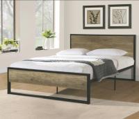 China Roydom Wooden Metal Furniture Full Size Iron Bed Frame With Wood Headboard for sale