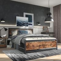 China ODM Hotel Wooden Metal Furniture Hostel Iron Bed Frame King Industrial Style for sale