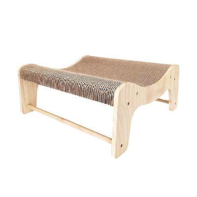 China M-Recliner Cat Scratching Board Wooden Kittens Furniture Protector Corrugated Cardboard Cat Scratchers Kitty Bed Long Lasting for sale
