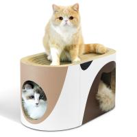 China Double Layer Cat Scratching Board Nest Corrugated Paper Curved Top Double Cat Hole Design Cat's Body Curve for sale