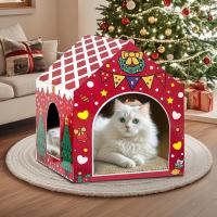 China Cat Scratcher with House Christmas Cardboard Cats House Scratcher Playground for Indoor Cats for sale