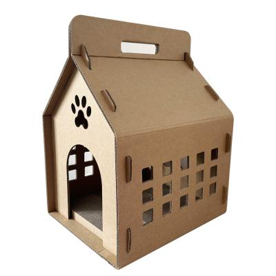 China Small House Shape Corrugated Cardboard Cat Scratcher Board Toy Corrugated House Cat Scratching Board OEM Wholesale for sale