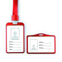 China Letter Logo Durable Aluminum Alloy Metal Id Card Holder Badge Clear Transparent Both Sides One Clip Lanyard Promotion Gift for sale