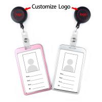 China Metal Vertical ID Card Holder Lanyard Laser Printing Retractable Badge Reel Protector for sale