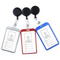 China Metal Vertical ID Card Holder Lanyard Laser Printing Retractable Badge Reel Protector for sale