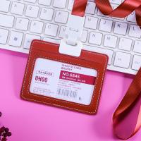 China Custom Logo PU Leather Badge Holder – Dual Card Slot, POM Patent Hanger, Office & Bank for sale