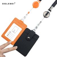 China Letter Pattern PU Leather Unique Pickup Case Id Card Holder Badge Telescopic Buckle Hanging Rope Suit Certificate and Card for sale
