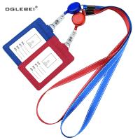China Letter Pattern PU Leather Unique Pickup Case Id Card Holder Badge Telescopic Buckle Hanging Rope Suit Certificate and Card for sale