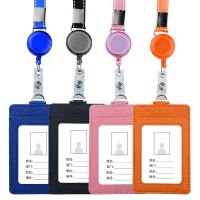 China Letter Pattern PU Leather Unique Pickup Case Id Card Holder Badge Telescopic Buckle Hanging Rope Suit Certificate and Card for sale