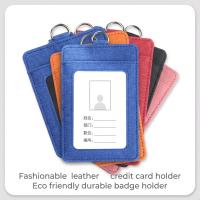 China Safe Credit Card Holder Customized Size Fashionable Pu Leather Material Id Card Holder Badge Reel Lanyard for sale