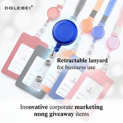 China Badge Holder PU Leather Custom Logo Lanyard Retractable Badge Reel Id Card Holder Innovative Business Ideas for sale