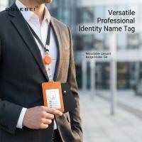 China Letter Pattern PU Leather Unique Pickup Case Id Card Holder Badge Telescopic Buckle Hanging Rope Suit Certificate and Card for sale