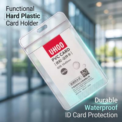 China 70x113mm Transparent PVC Vertical Waterproof ID Card Holder Compatible with Office School for sale