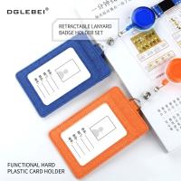 China Letter Pattern PU Leather Unique Pickup Case Id Card Holder Badge Telescopic Buckle Hanging Rope Suit Certificate and Card for sale