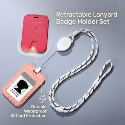China Eco Friendly Retractable Leather Card Holder Featuring Fashionable Badge Holder ID Lanyard Ideal Business Giveaways for sale