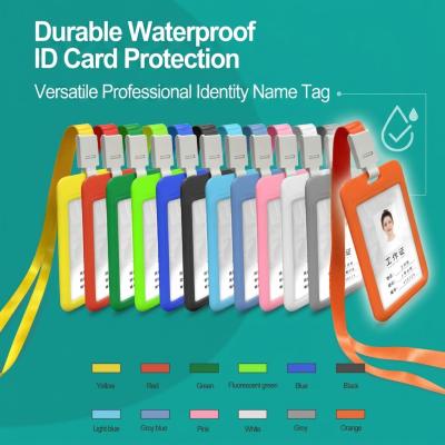 China Fashion Style Business Card Customized Candy Color Id Card Protector Abs Plastic Uv Print Badge Holder Lanyard Logo Item for sale