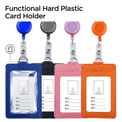 China Letter Pattern PU Leather Unique Pickup Case Id Card Holder Badge Telescopic Buckle Hanging Rope Suit Certificate and Card for sale