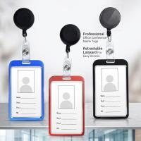 China Metal Vertical ID Card Holder Lanyard Laser Printing Retractable Badge Reel Protector for sale