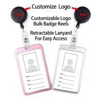China Metal Vertical ID Card Holder Lanyard Laser Printing Retractable Badge Reel Protector for sale