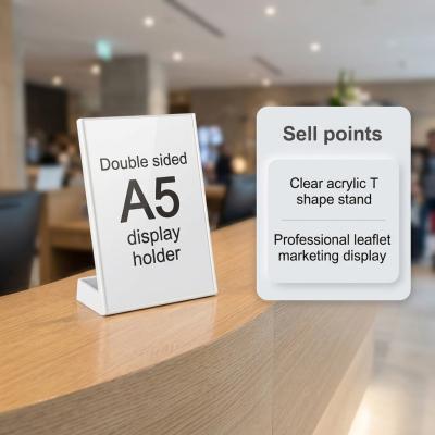 China Double Sided Plastic Acrylic Business Card Holders A5 Leaflet T Shape for sale