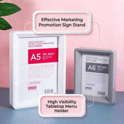 China Party Plastic Vertical UHOO Card Holder Double Sided Sign Stand A6 A5 A4 A3 for sale