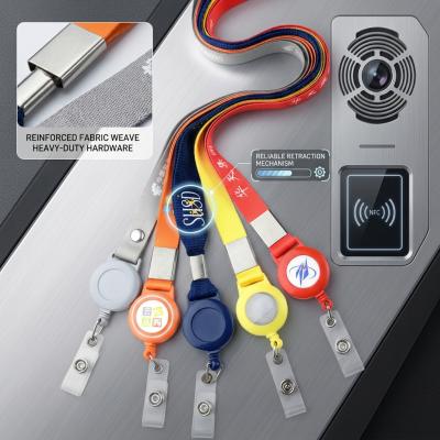 China Retractable Christmas Silk Screen Lanyard Badge Reel Card Holder Polyester Fabric for sale