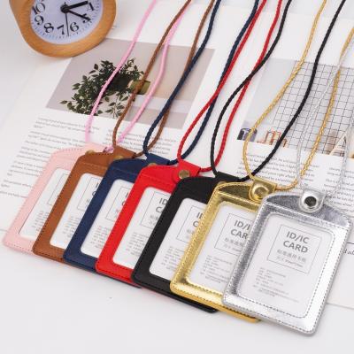 China Dual Slot Gloss PU ID Badge Holder with Braided Breakaway Lanyard in 7 Colors for sale
