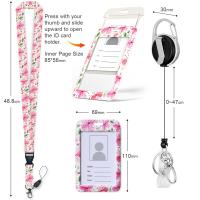 China Floral Print Slide Open ID Badge Holder with Breakaway Lanyard and Retractable Badge Reel for sale
