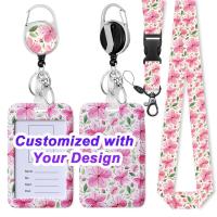 China Floral Print Slide Open ID Badge Holder with Breakaway Lanyard and Retractable Badge Reel for sale