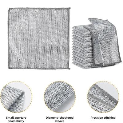 China KILINE Dual-Sided Silver and Steel Wire Dishwashing Cloth Durable Bamboo Fiber Kitchen Cleaning Towel for sale