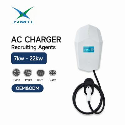 China Jsowell  OEM ODM 11kW Outdoor & Indoor EV Charger Station IP54 Type 1/Type 2/GB/T Wall-box Charger with Swipe Card to Start/Stop for sale